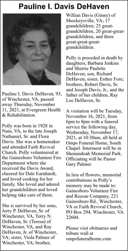 Pauline I. Davis DeHaven | Obituaries | winchesterstar.com