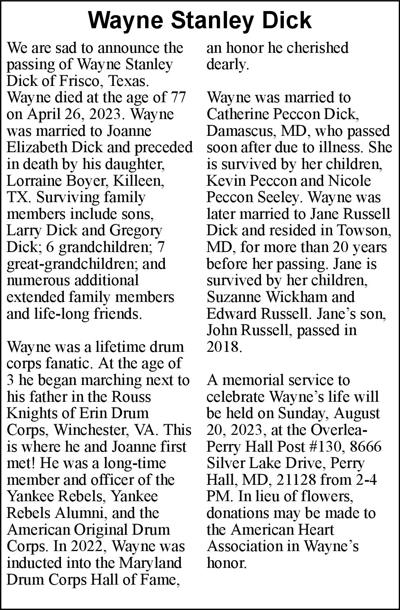 Wayne Stanley Dick | Obituaries | winchesterstar.com
