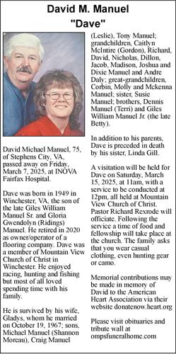 David M. Manuel "Dave" | Obituaries | winchesterstar.com
