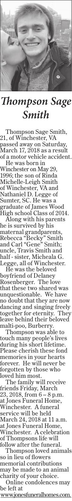 Thompson Sage Smith | Obituaries | winchesterstar.com