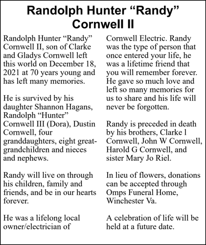Randolph Hunter “RANDY” Cornwell II | Obituaries | winchesterstar.com