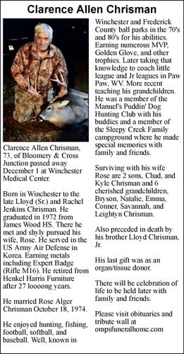 Clarence Allen Chrisman | Obituaries | winchesterstar.com