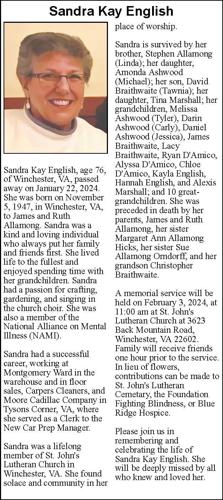 Sandra Kay English | Obituaries | winchesterstar.com