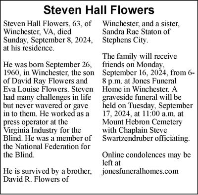 Steven Hall Flowers | Obituaries | winchesterstar.com