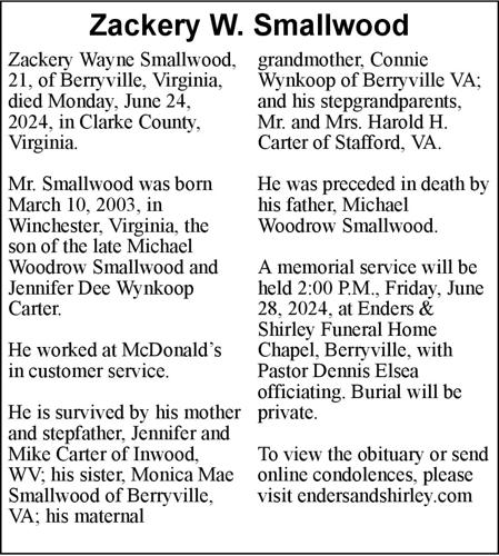 Zackery W. Smallwood | Obituaries | winchesterstar.com