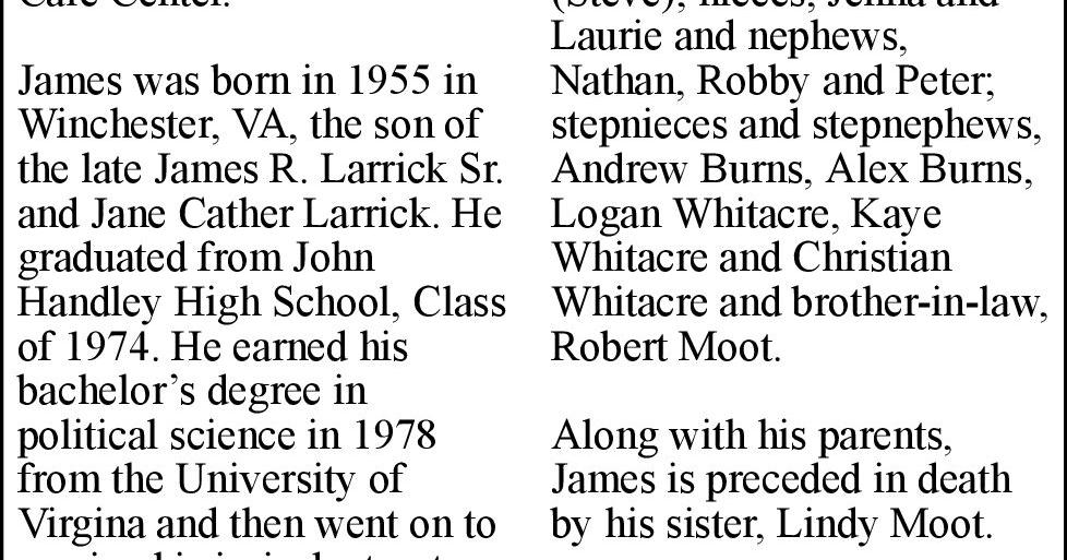 James R. “Spiz” Larrick Jr. | Obituaries | winchesterstar.com