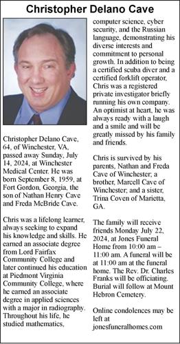 Christopher Delano Cave | Obituaries | winchesterstar.com