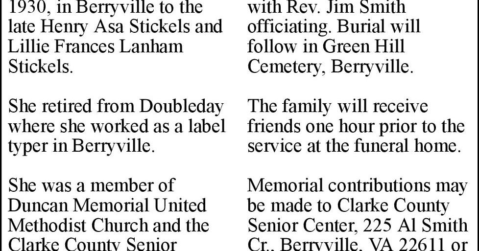 Charlotte A. Stickels “Baby Ann” | Obituaries | winchesterstar.com