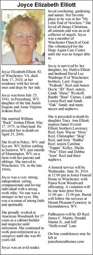 Joyce Elizabeth Elliott | Obituaries | winchesterstar.com