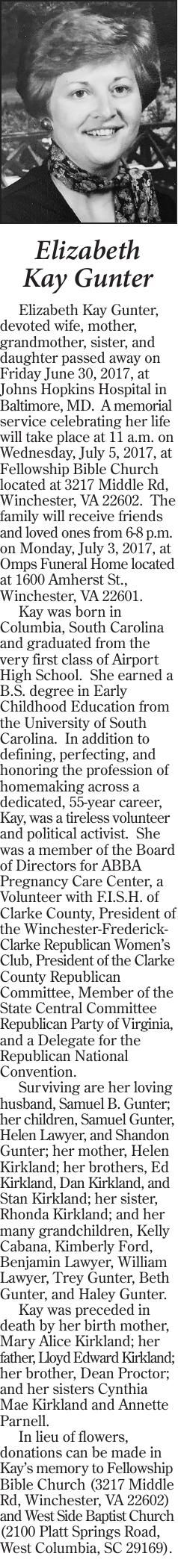 Elizabeth Kay Gunter | Obituaries | winchesterstar.com