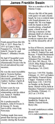 James Franklin Swain | Obituaries | winchesterstar.com