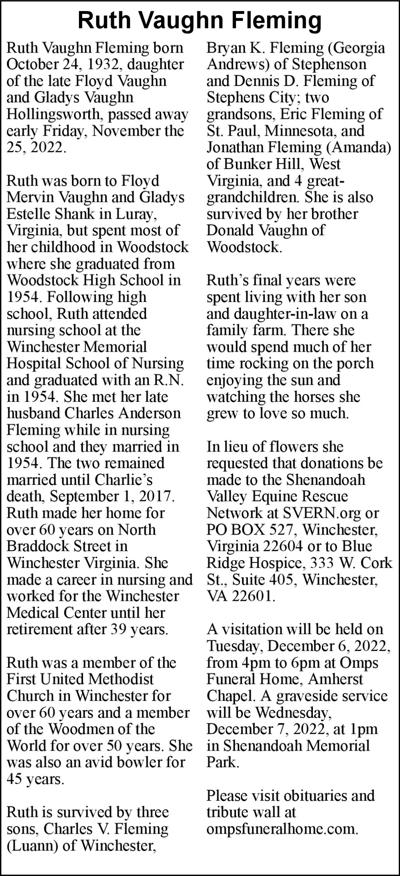 Ruth Vaughn Fleming | Obituaries | winchesterstar.com
