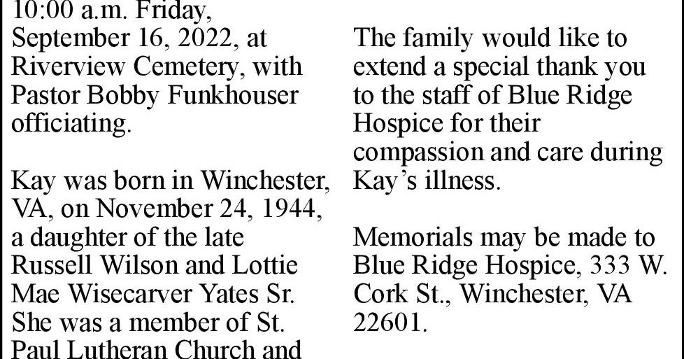 Sandra Kay Yates | Obituaries | winchesterstar.com