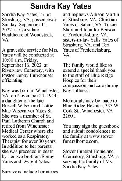 Sandra Kay Yates | Obituaries | winchesterstar.com