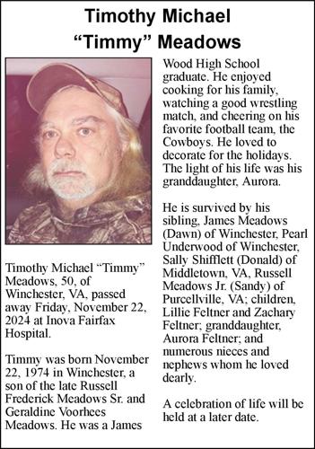 Timothy Michael “Timmy” Meadows | Obituaries | winchesterstar.com
