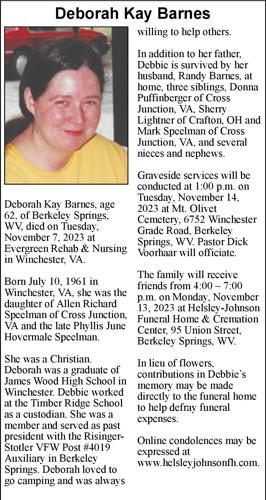 Deborah Kay Barnes | Obituaries | winchesterstar.com