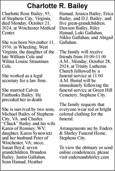 Charlotte R. Bailey | Obituaries | winchesterstar.com