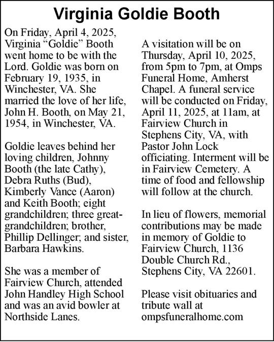 Virginia Goldie Booth | Obituaries | winchesterstar.com