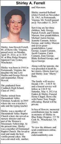 Shirley A. Ferrell | Obituaries | winchesterstar.com