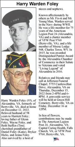 Harry Warden Foley | Obituaries | winchesterstar.com