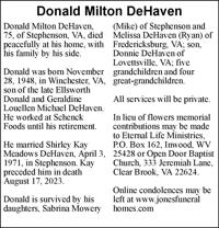 Donald Milton DeHaven | Obituaries | winchesterstar.com