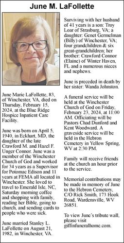 June M. LaFollette | Obituaries | winchesterstar.com