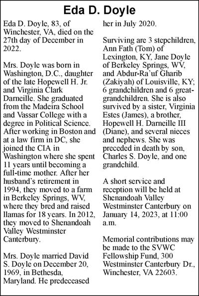 Eda D. Doyle | Obituaries | winchesterstar.com