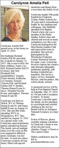 Carolynne Amelia Pell | Obituaries | winchesterstar.com