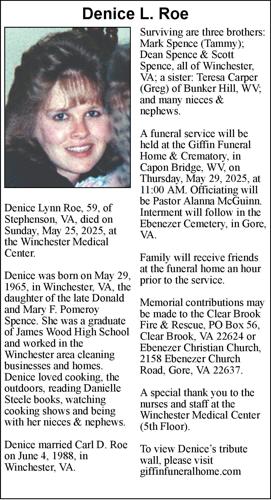 Denice L. Roe | Obituaries | winchesterstar.com