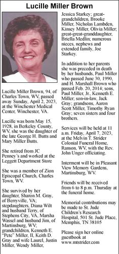 Lucille Miller Brown | Obituaries | winchesterstar.com