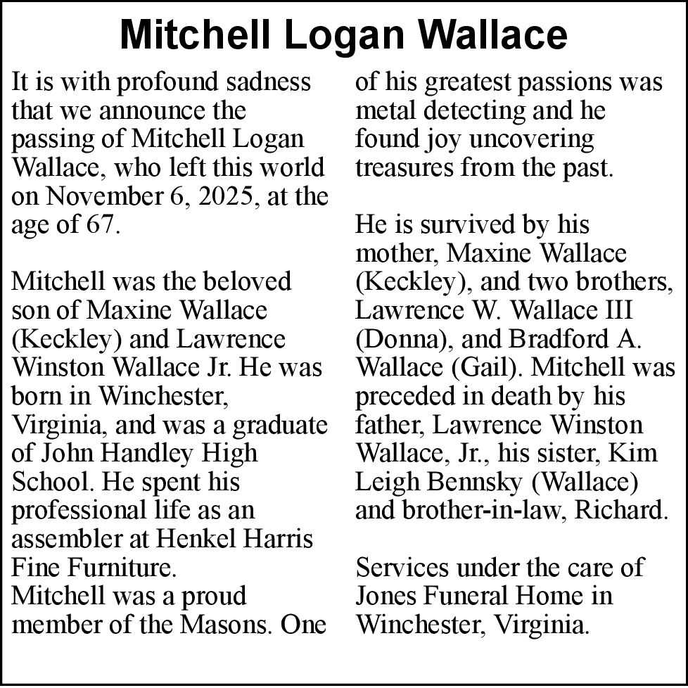 Mitchell Logan Wallace | Obituaries | winchesterstar.com