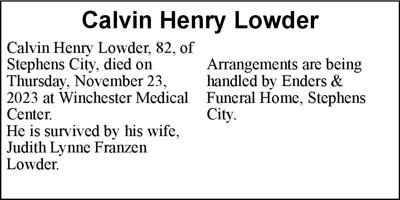 Calvin Henry Lowder | Obituaries | winchesterstar.com
