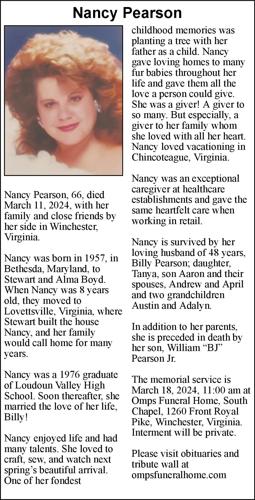 Nancy Pearson | Obituaries | winchesterstar.com