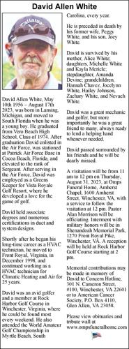 David Allen White | Obituaries | winchesterstar.com