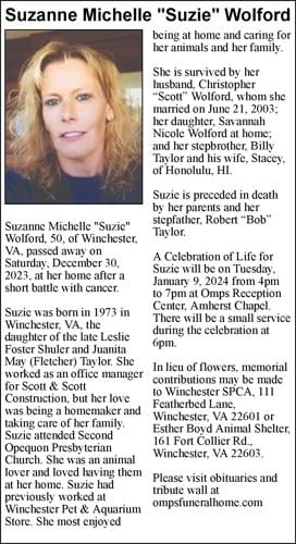 Suzanne Michelle "Suzie" Wolford | Obituaries | winchesterstar.com