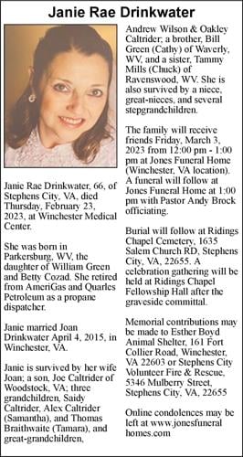 Janie Rae Drinkwater | Obituaries | winchesterstar.com