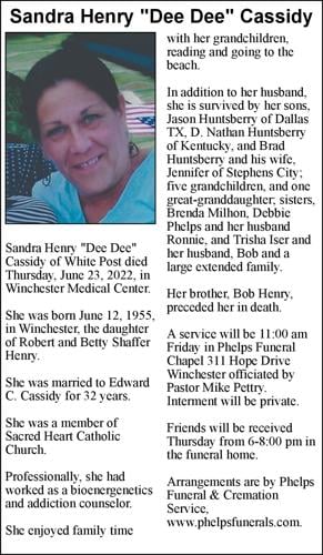 Sandra Henry "Dee Dee" Cassidy | Obituaries | winchesterstar.com