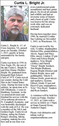Curtis L. Bright Jr. | Obituaries | winchesterstar.com