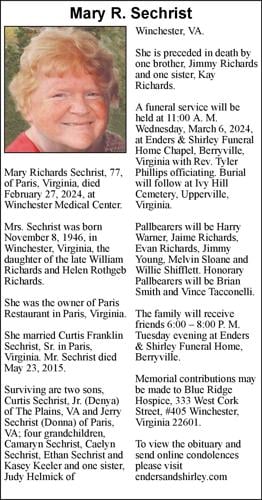 Mary R. Sechrist | Obituaries | winchesterstar.com
