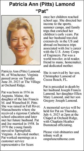 Patricia Ann (Pitts) Lamond “Pat” | Obituaries | winchesterstar.com