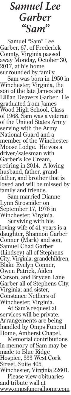 Samuel Lee “Sam” Garber | Obituaries | winchesterstar.com