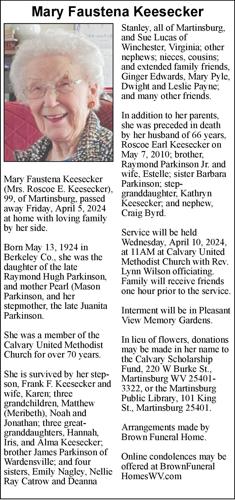 Mary Faustena Keesecker | Obituaries | winchesterstar.com