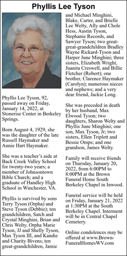 Phyllis Lee Tyson | | winchesterstar.com