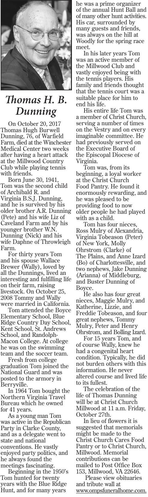 Thomas H. B. Dunning | Obituaries | winchesterstar.com