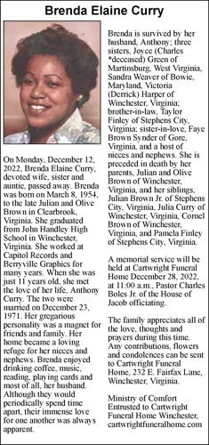 Brenda Elaine Curry | Obituaries | winchesterstar.com