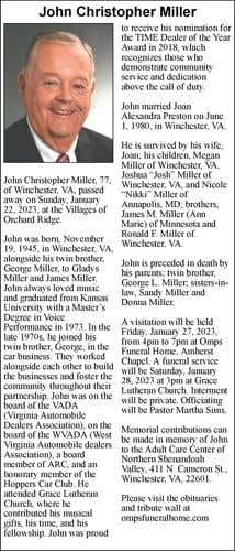 John Christopher Miller | Obituaries | winchesterstar.com