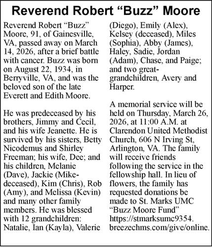 Reverend Robert “Buzz” Moore | Obituaries | winchesterstar.com