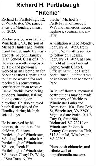 Richard H. Purtlebaugh “Ritchie” | Obituaries | winchesterstar.com