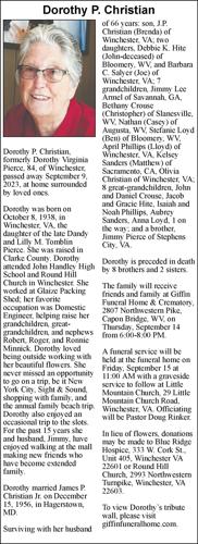 Dorothy P. Christian | Obituaries | winchesterstar.com
