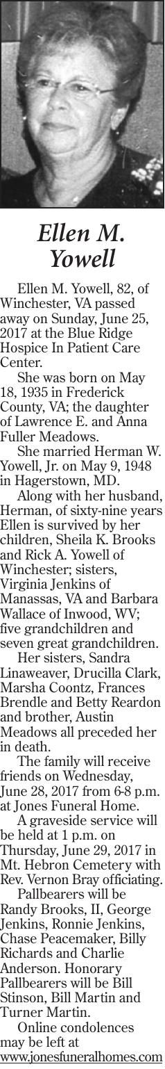 Ellen M. Yowell | Obituaries | winchesterstar.com